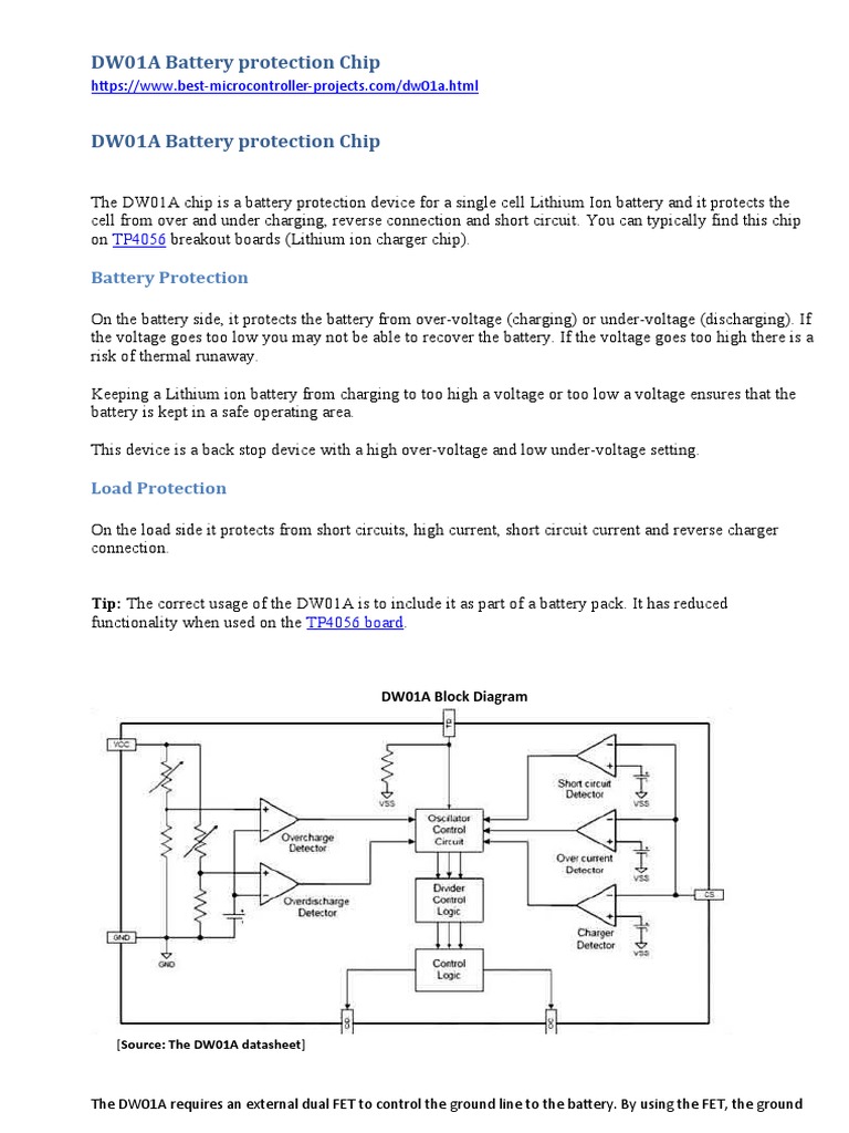 DW01A Battery Protection Chip | PDF | Mosfet | Field Effect Transistor