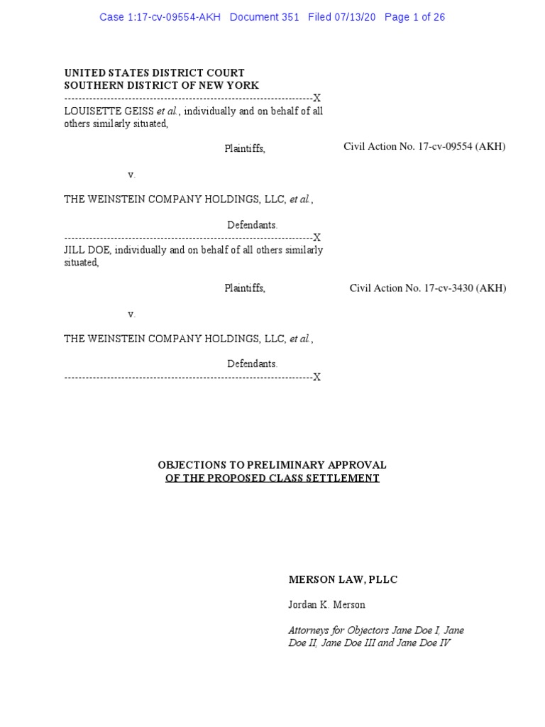 Jane Does Objection | PDF | Class Action | Settlement (Litigation)