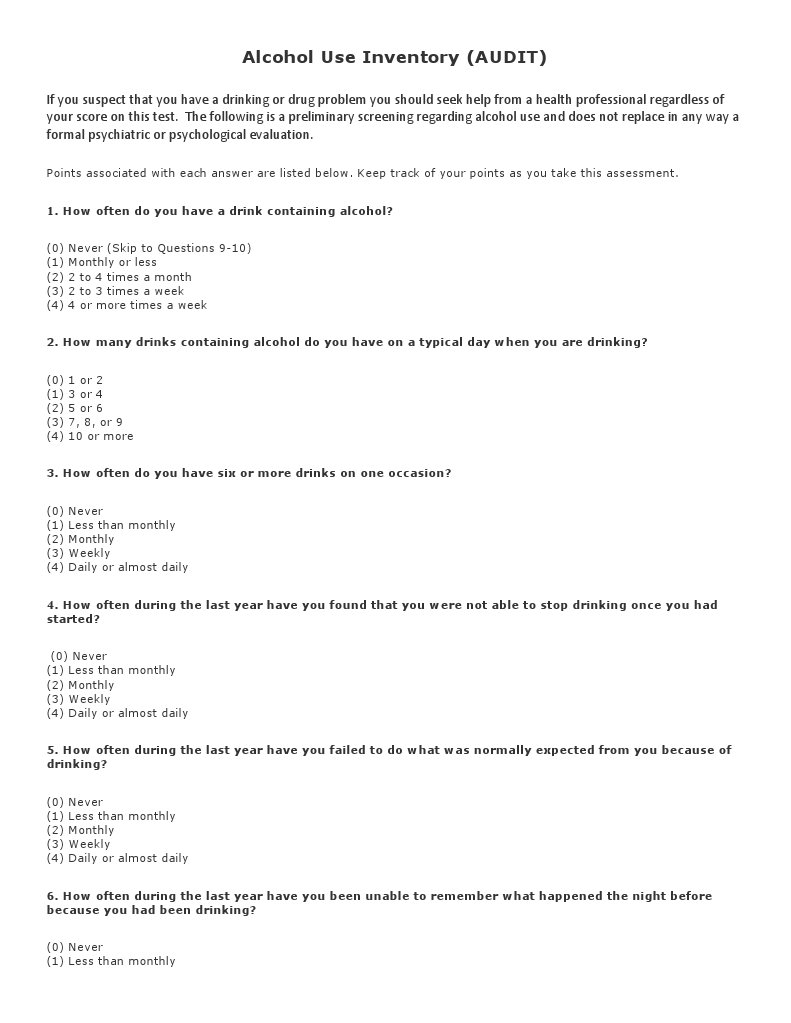 Alcohol Use Inventory | PDF