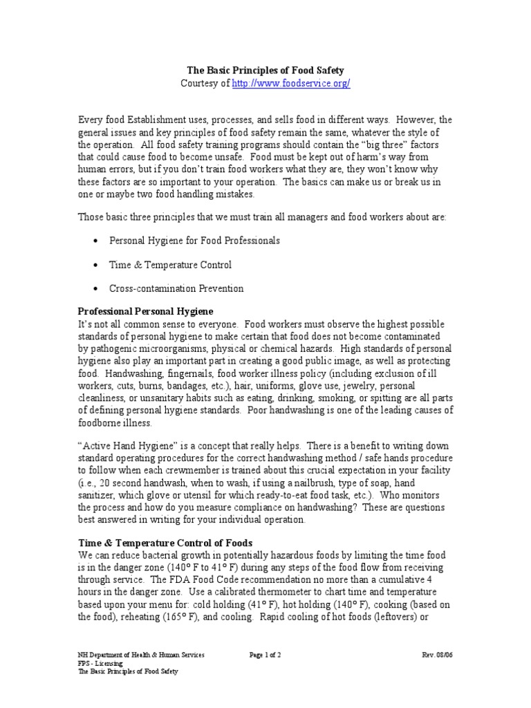 The Basic Principles of Food Safety | PDF | Food Safety | Hygiene