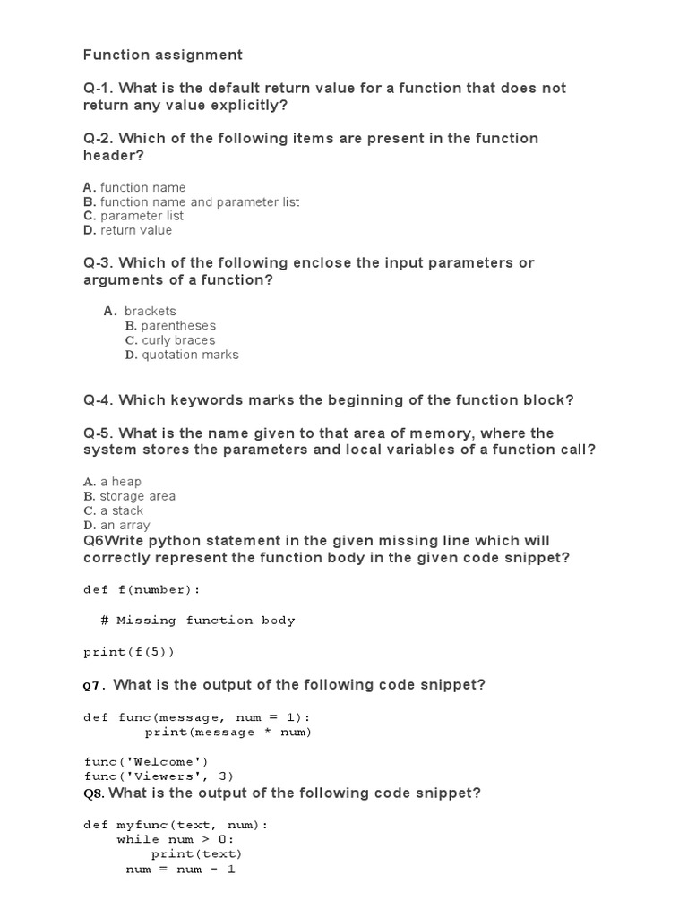 Function Assignment Pdf Parameter Computer Programming Class 9721