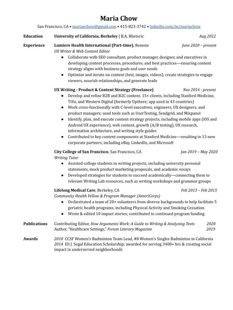 Maria's Resume | PDF | Editing | Communication