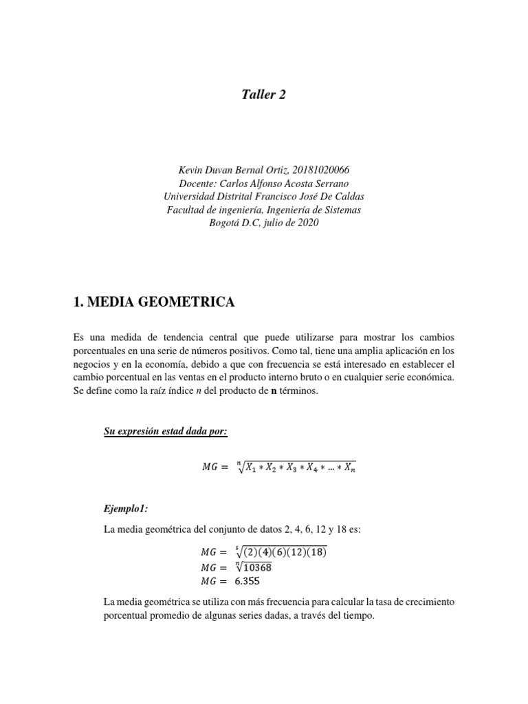 Taller 2 | PDF | Media cuadrática | Media