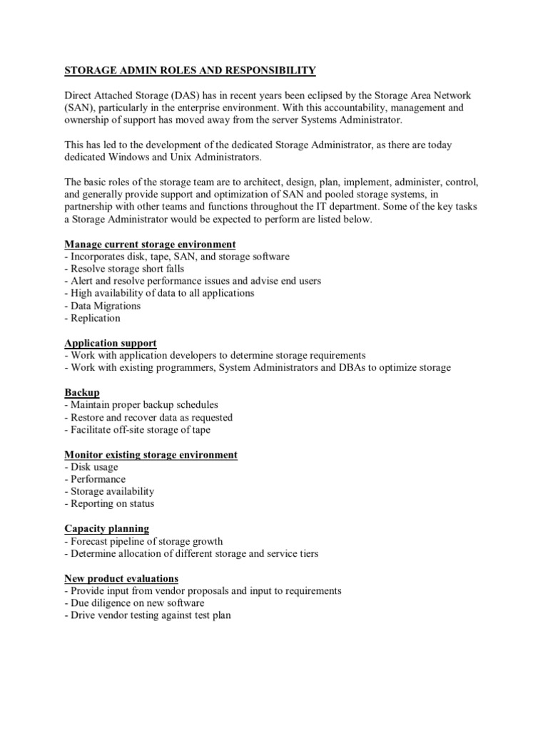 Storage Admin Roles and Responsibility | PDF | Backup | Computer Data ...
