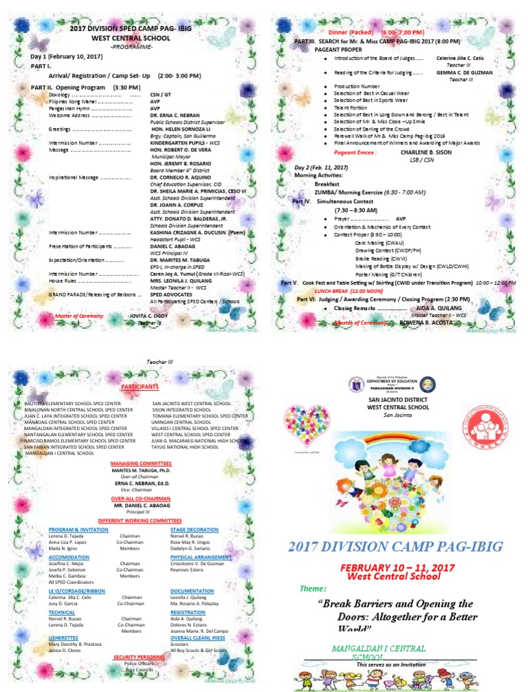 2017 Division Sped Camp Pag-Ibig Program | PDF | Leadership | Leisure