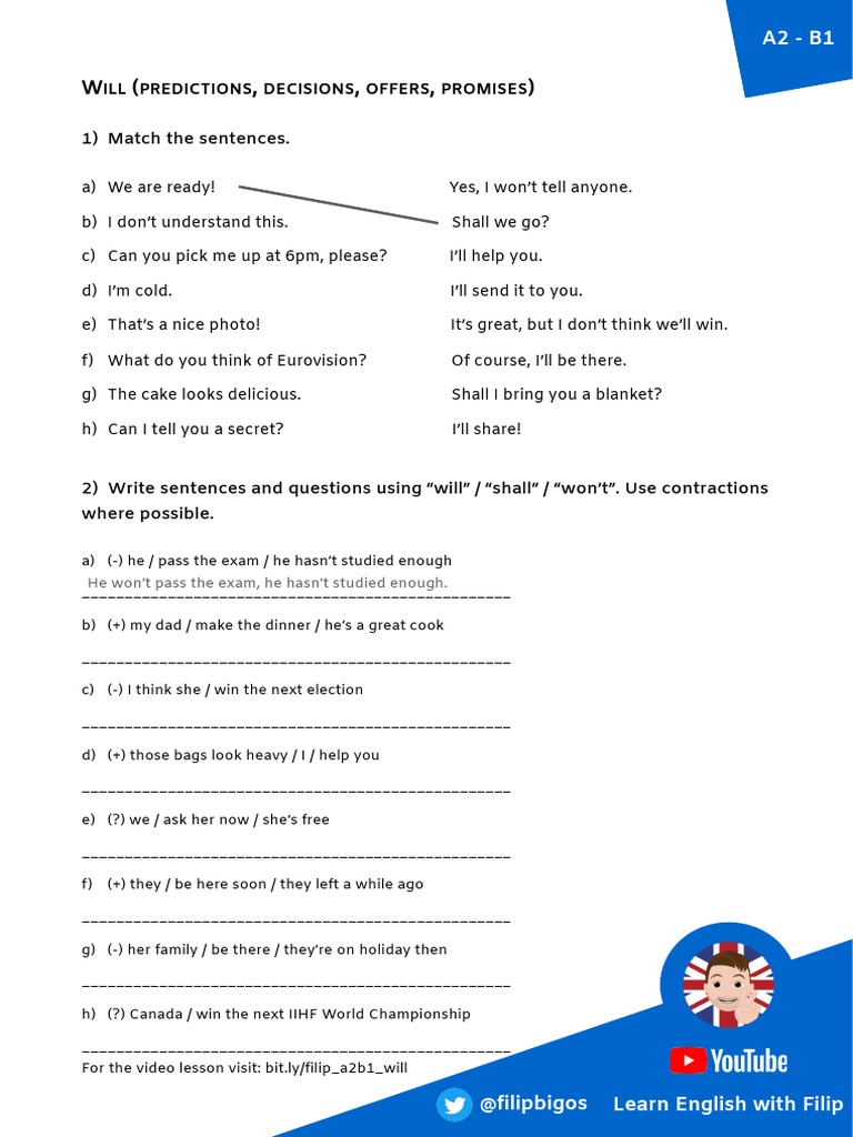 1) Match The Sentences.: ILL Predictions Decisions Offers Promises | PDF