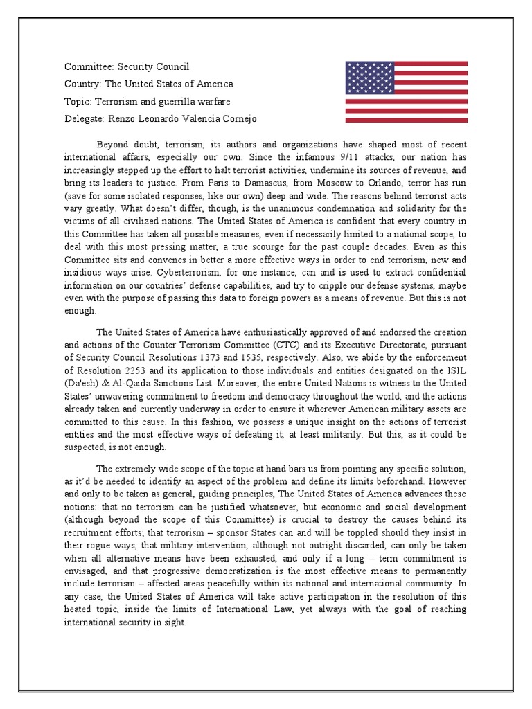 Position Paper USA | PDF | Counter Terrorism | The United States