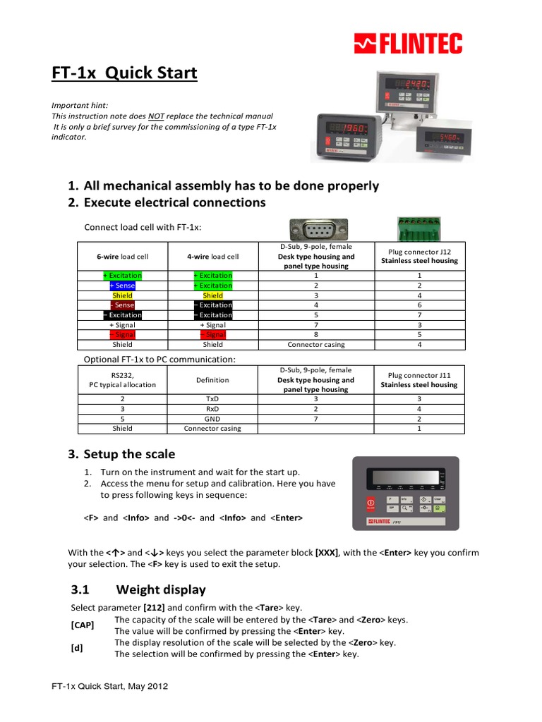 FT-1x Quick Start GB | PDF | Calibration | Electrical Connector