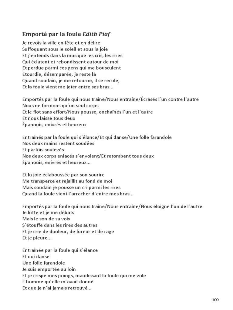 Emporté par la foule - Edith Piaf | PDF | Poésie