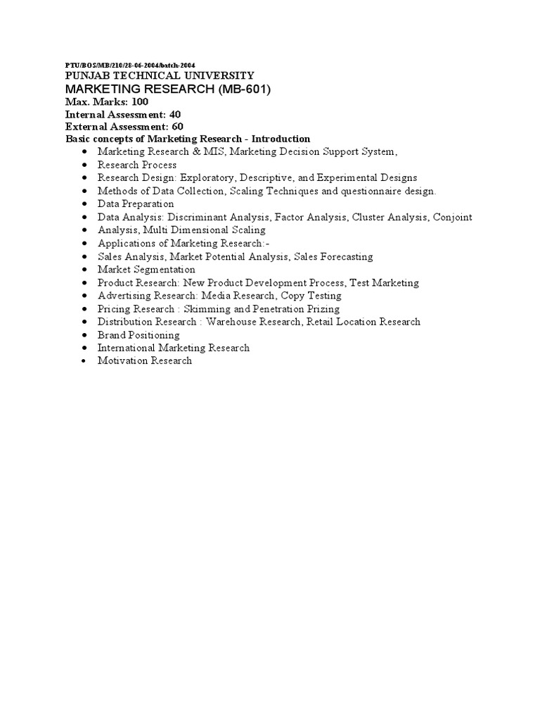 Marketing Research Course Outline | PDF | Business