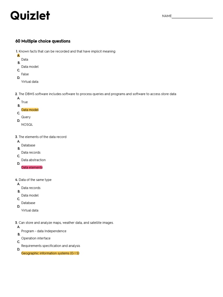 Database Concepts Quiz | PDF | Database Transaction | Databases