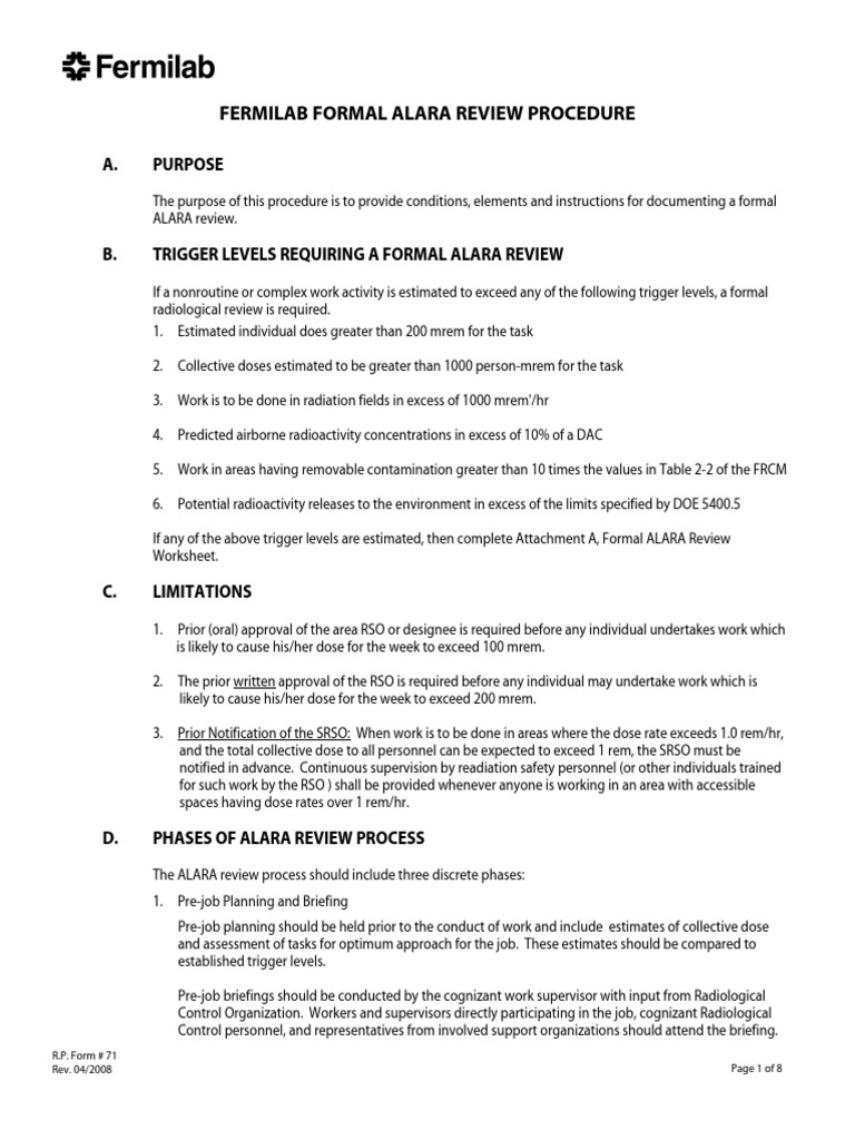 Formal ALARA Review Guidelines | PDF | Radiation Protection ...