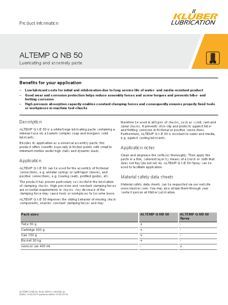 Altemp Q NB 50: Product Information | Download Free PDF | Lubricant | Mechanical Engineering