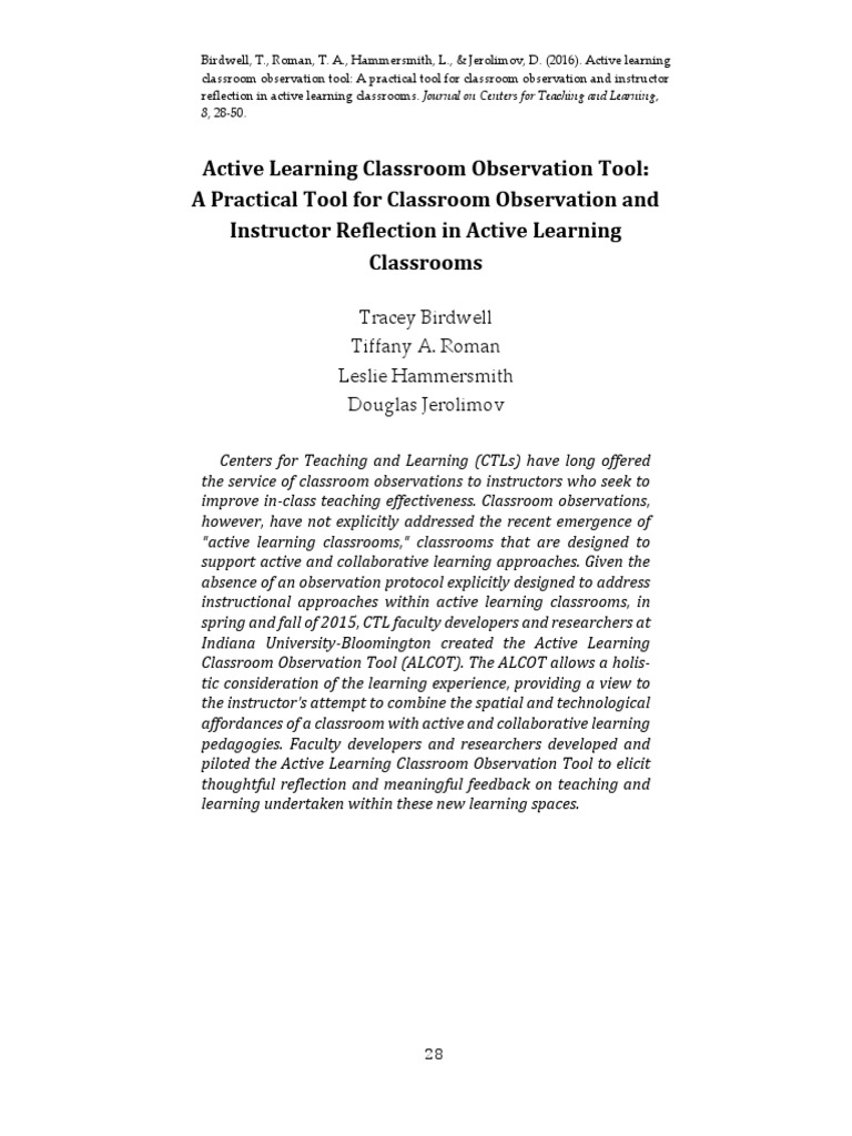 Active Learning Classroom Observation Tool: A Practical Tool For ...