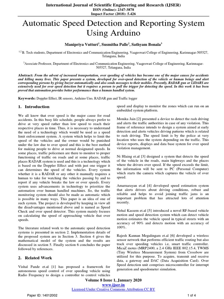 Automatic Speed Detection Using Arduino | PDF | Infrared | Traffic