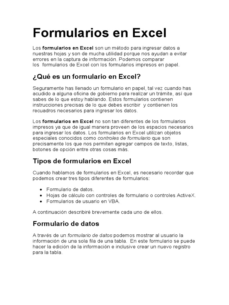 Formularios en Excel | PDF | Microsoft Excel | Visual Basic para ...
