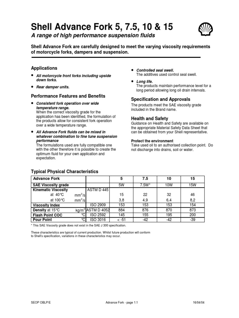 Shell Advance Fork 5, 7.5, 10 & 15: A Range of High Performance ...