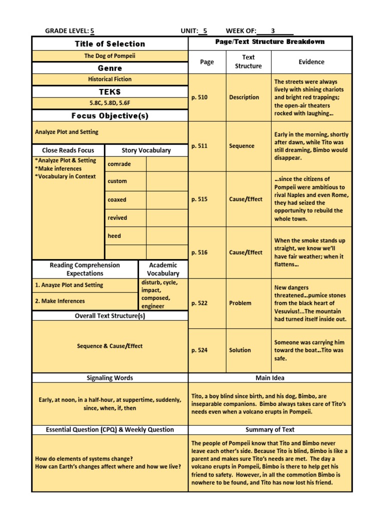 Unit 5-The Dog of Pompeii-Ts-Planning Guide-Grade 5 | Download Free PDF ...