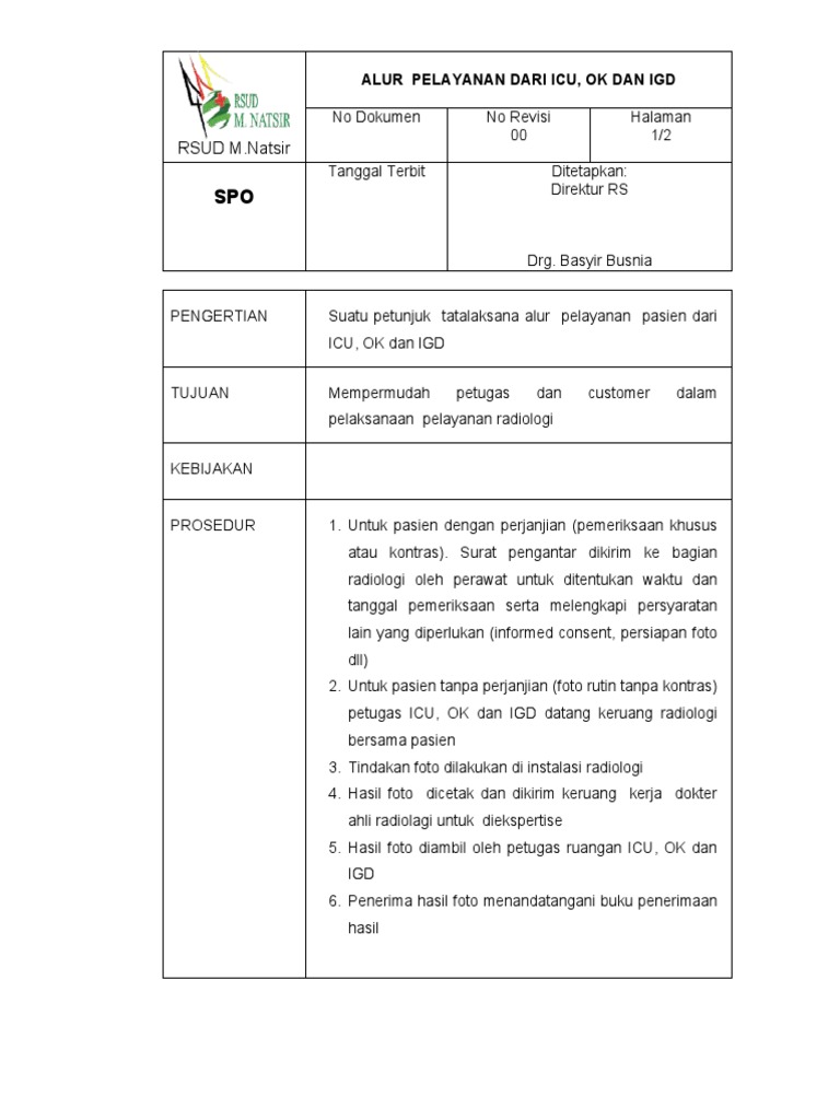 SPO Alur Pelayanan Pasien Dari ICU, OK Dan IGD | PDF
