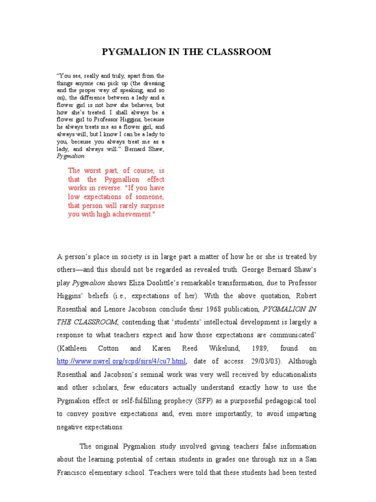 Pygmalion Effect in Education Explained | PDF | Pygmalion (Play) | Teachers