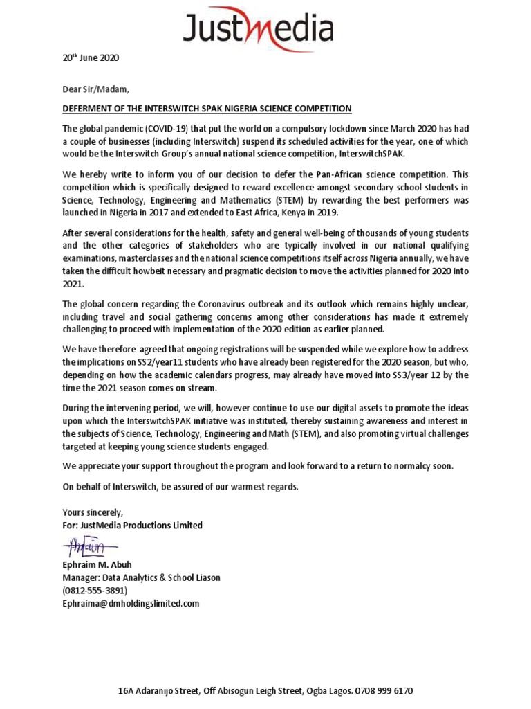 2020 InterswitchSPAK Deferment PDF | PDF