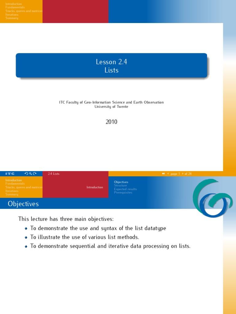 Lesson 2.4 Lists: ITC Faculty of Geo-Information Science and Earth ...