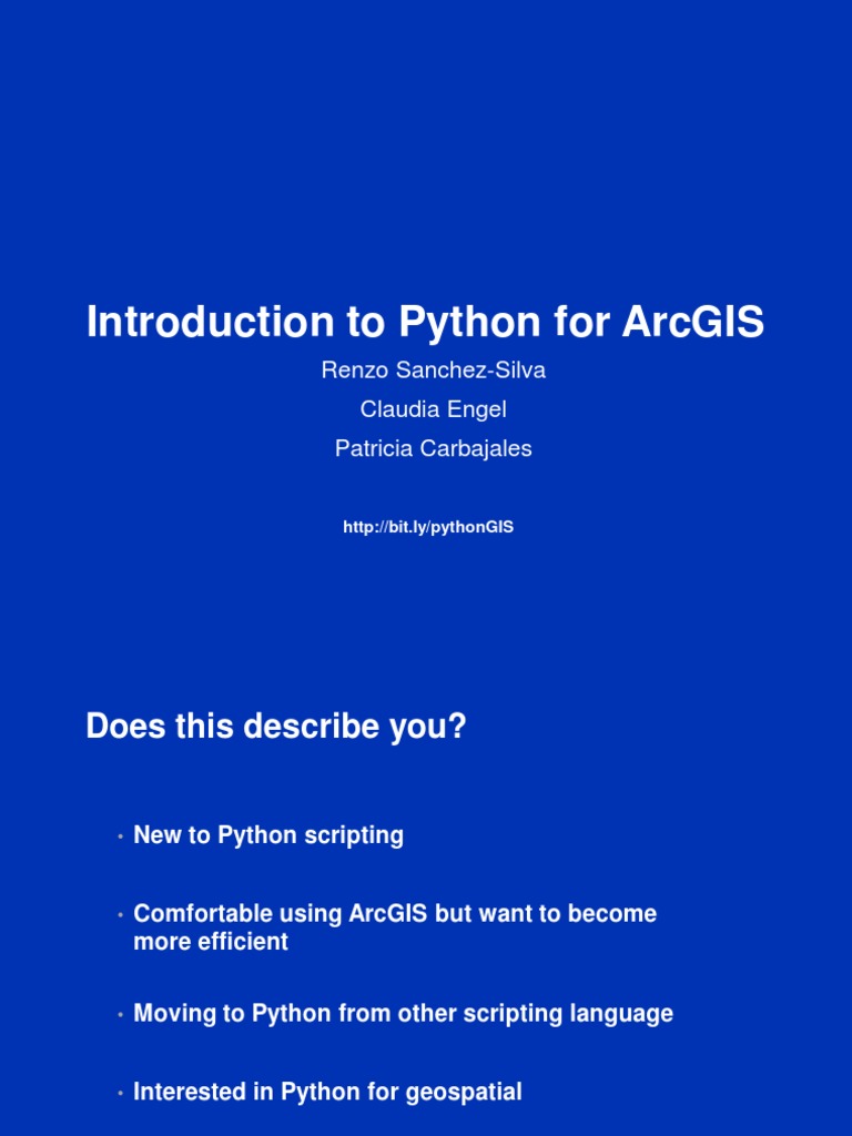 Introduction To Python For Arcgis: Renzo Sanchez-Silva Claudia Engel ...