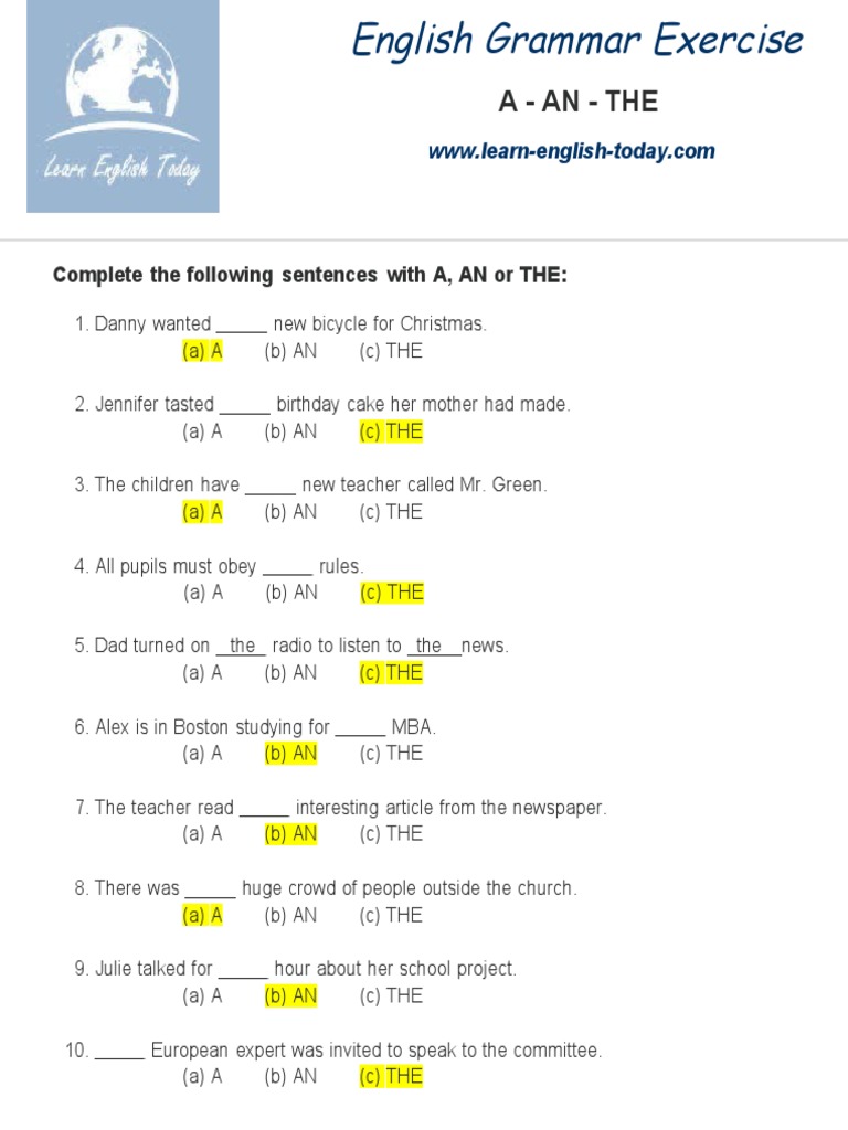 5 - A-AN-THE Exercise | PDF