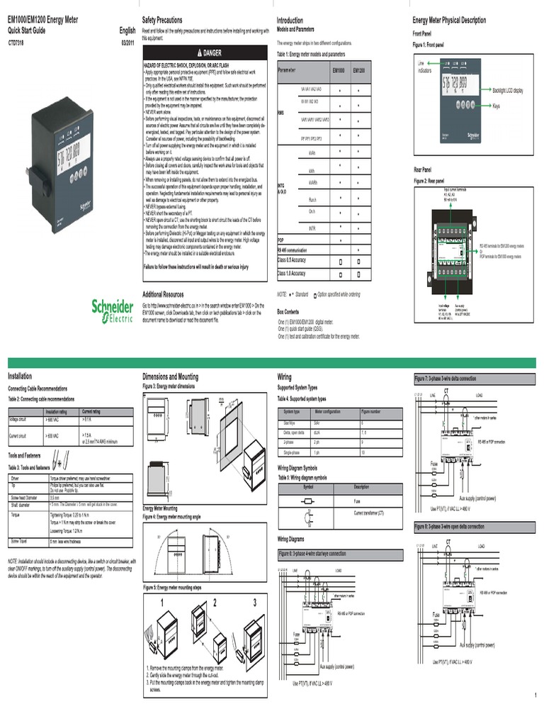 EM1000/EM1200 Energy Meter: Va Va1 Va2 Va3 W W1 W2 W3 | PDF | Parameter (Computer Programming ...