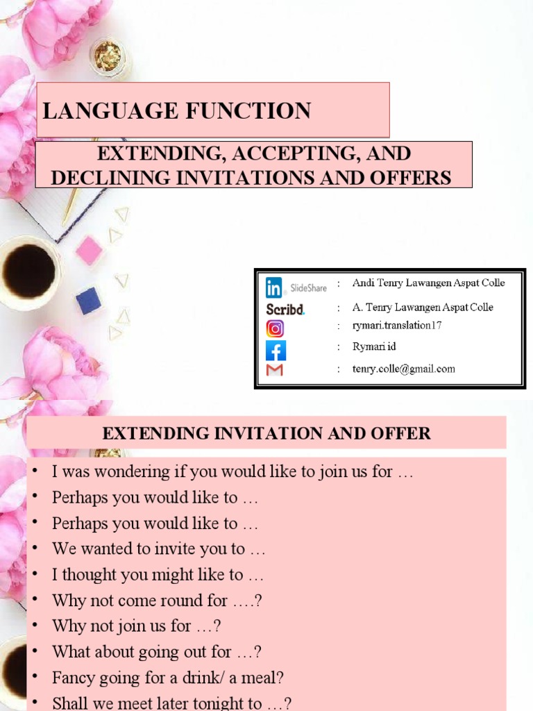 Language Function: Extending, Accepting, and Declining Invitations and ...