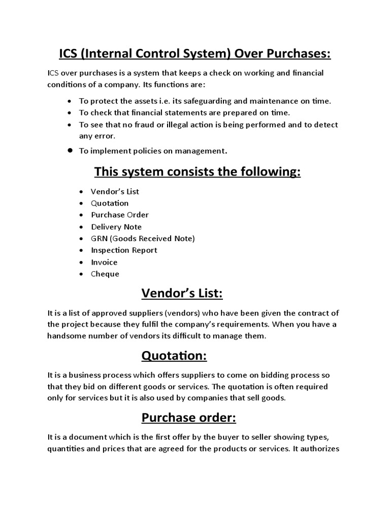 ICS (Internal Control System) Over Purchases | PDF | Invoice | Cheque