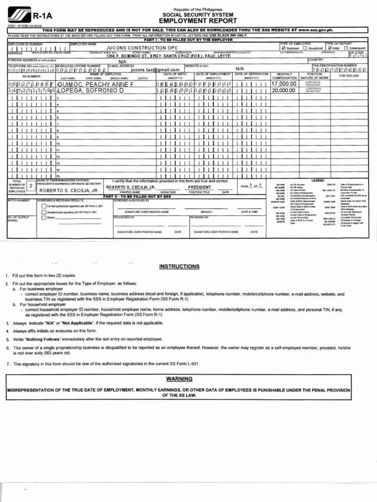 SSSForms Employment Report PDF | PDF