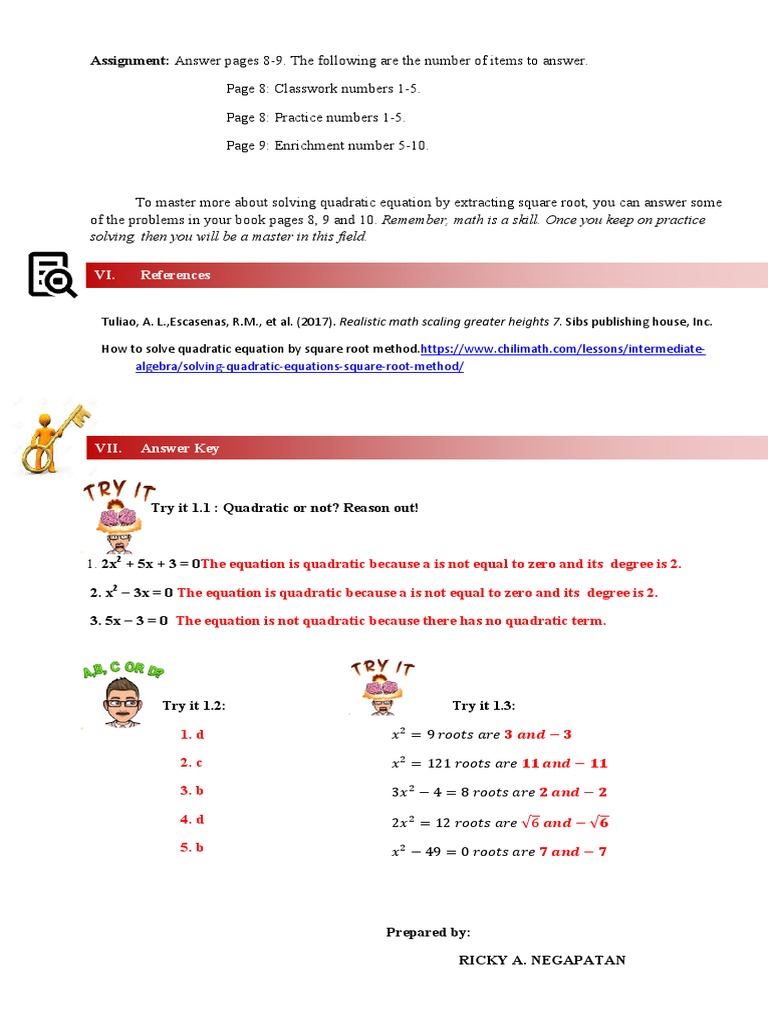 Solving Quadratic by Extracting Square Root | PDF | Quadratic Equation ...