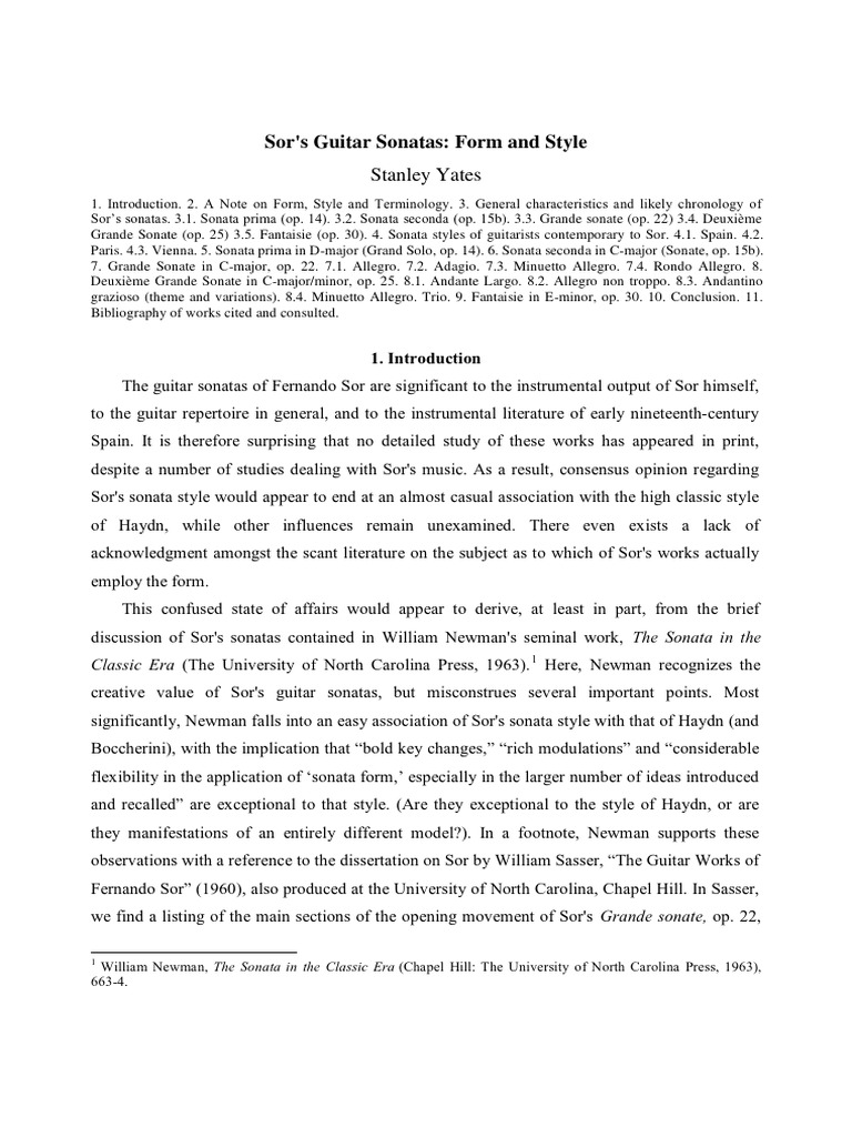 Yates, Stanley - Fernando Sor Sonatas - Analysis | PDF