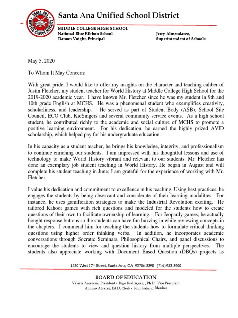 Letter of Rec - Justin Fletcher Maryanne Thomas Educator | PDF ...