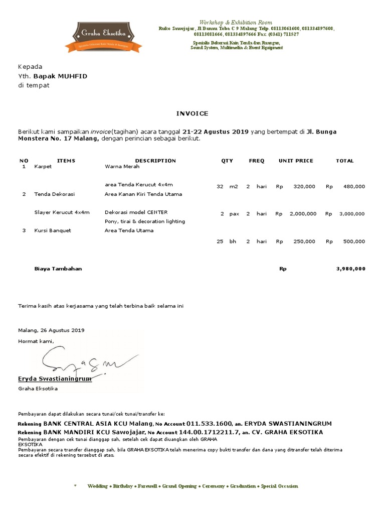 Invoice Acara Dekorasi Tenda Malang | PDF