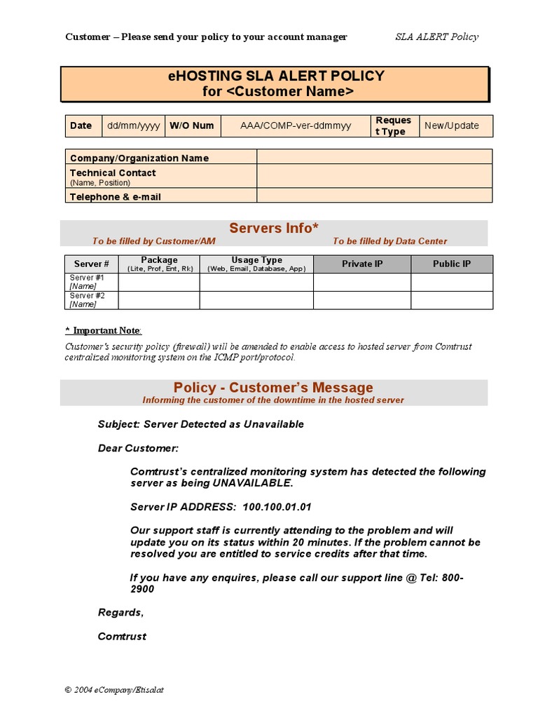 Ehosting Sla Alert Policy For : Servers Info | PDF | Internet Protocols ...