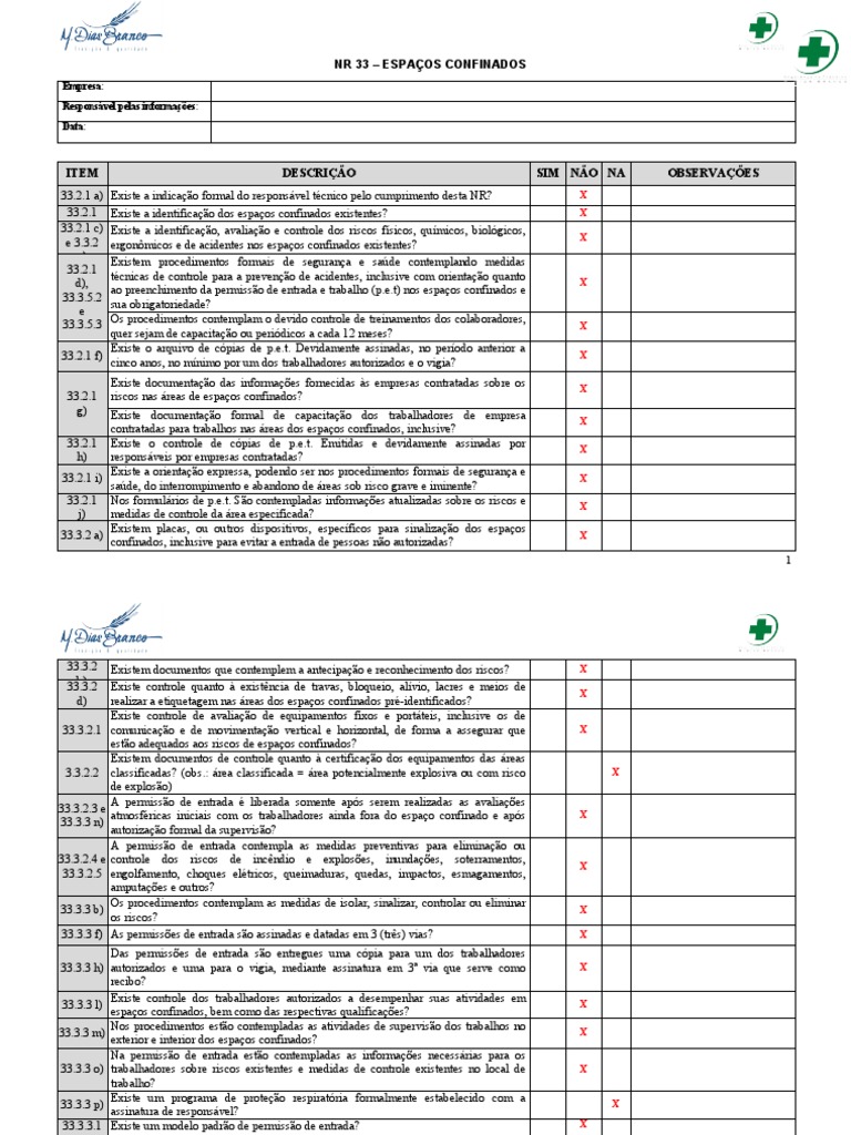 CHECK List NR33 | PDF | Desenvolvimento profissional | Natureza