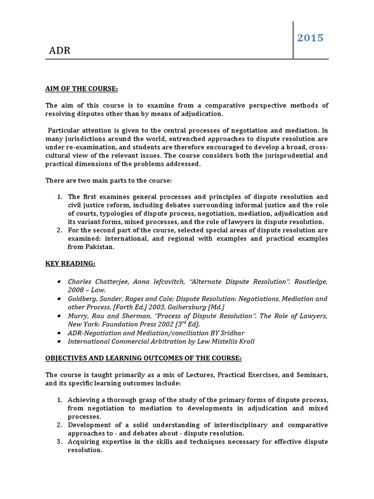 ADR Course Outline 2015 | Download Free PDF | Alternative Dispute ...