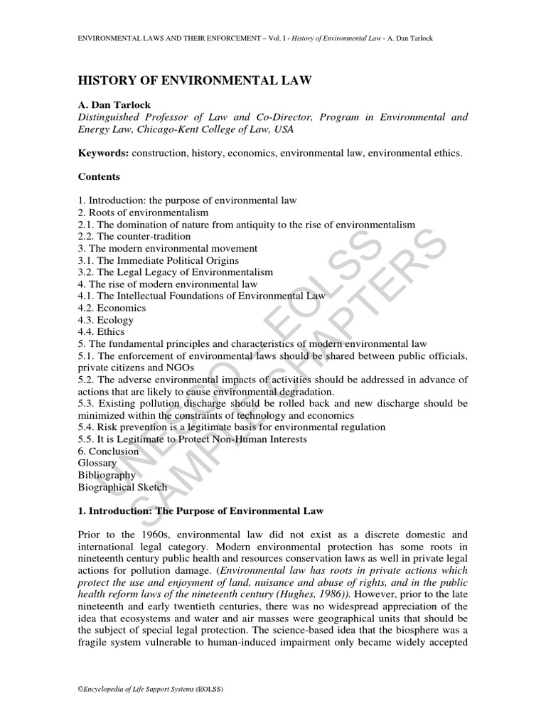 History of Environmental Law by A. Dan Tarlock | PDF | Environmental ...