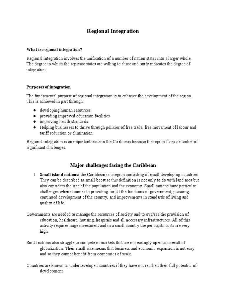 Understanding Regional Integration in the Caribbean: Challenges and ...