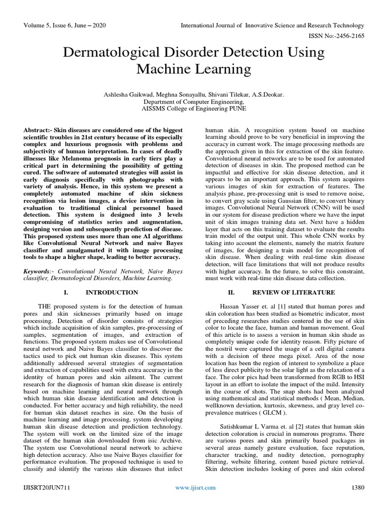 Dermatological Disorder Detection Using Machine Learning | PDF | Machine Learning | Computer Vision