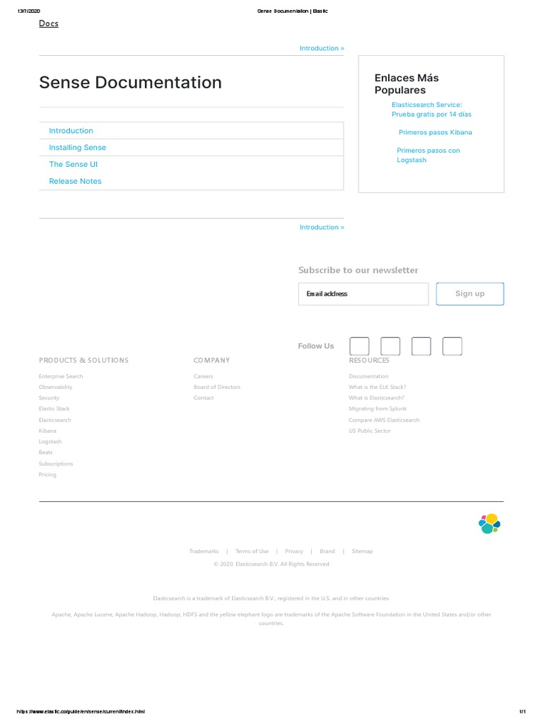 Sense Documentation - Elastic | PDF | Online Services | Cyberspace