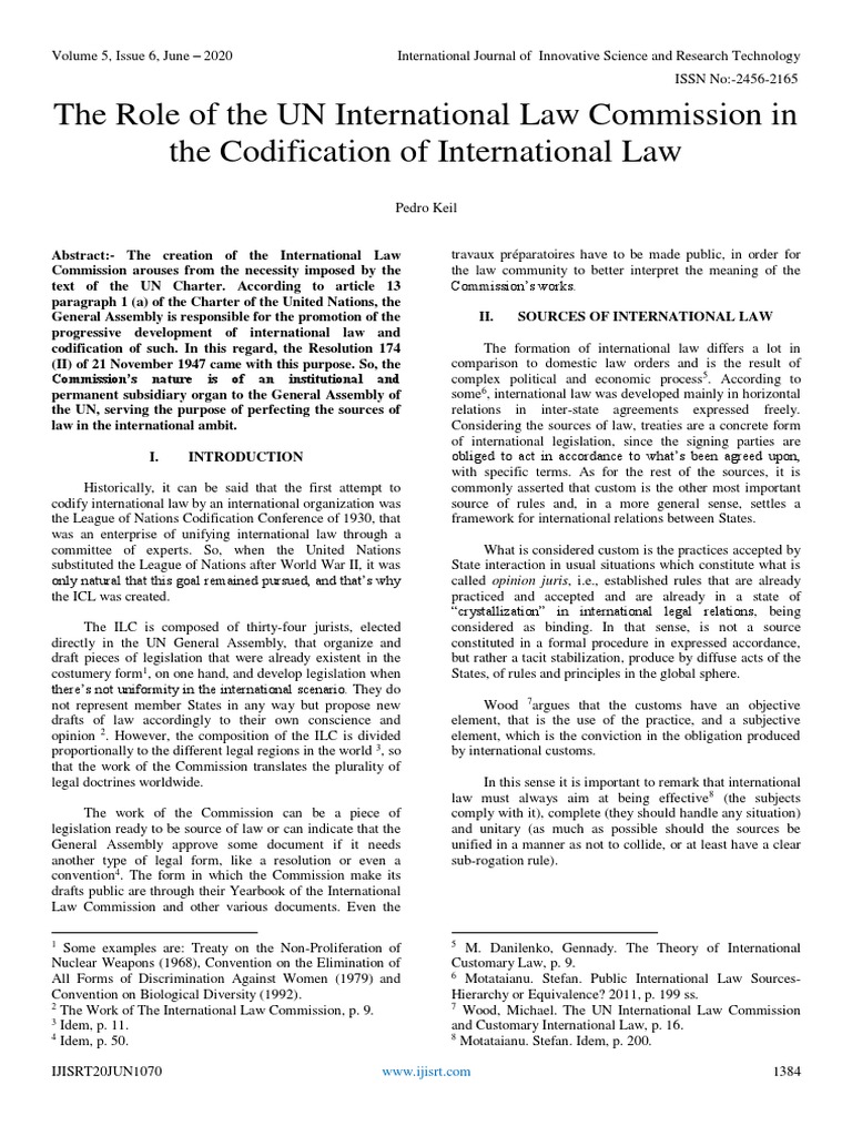 Role of the ILC in International Law | PDF | International Law | Codification (Law)