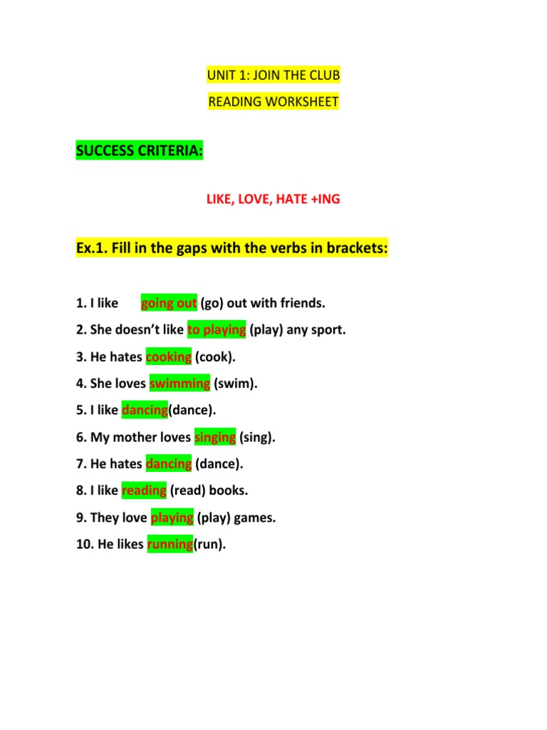 Verbs of Preference Worksheet | PDF