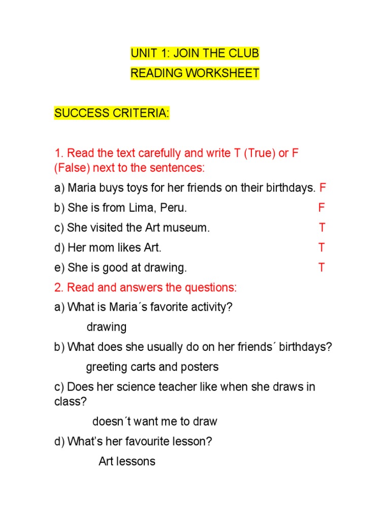 Read The Text Carefully and Write T (True) or F (False) Next To The ...