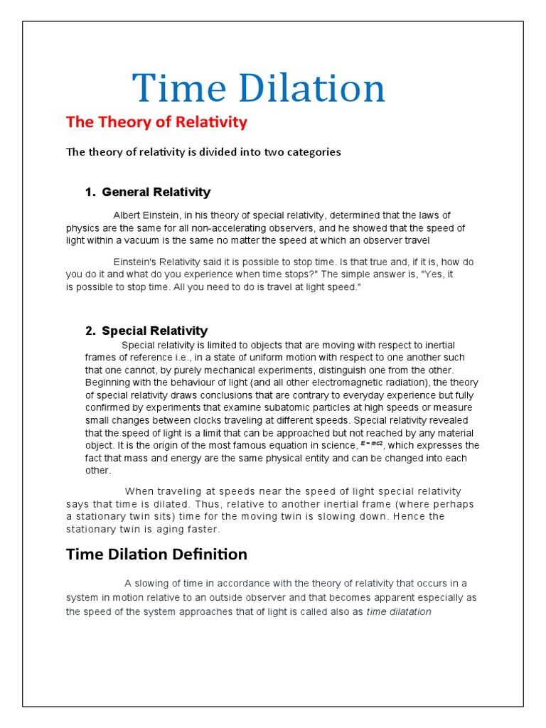 Time Dilation: The Theory of Relativity | PDF | Special Relativity ...