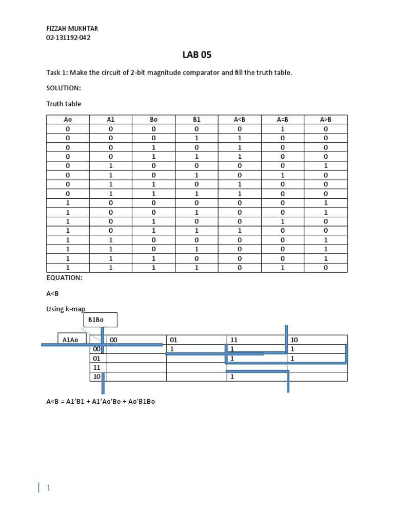 Task 1: Make The Circuit of 2-Bit Magnitude Comparator and Fill The ...