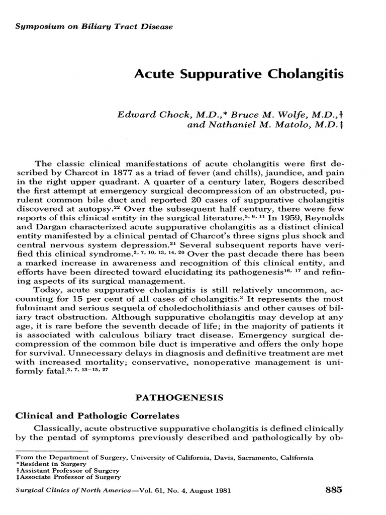 Acute Suppurative Cholangitis Edward Chock M D Bruce Wolfe M D And Nathaniel Matolo M D