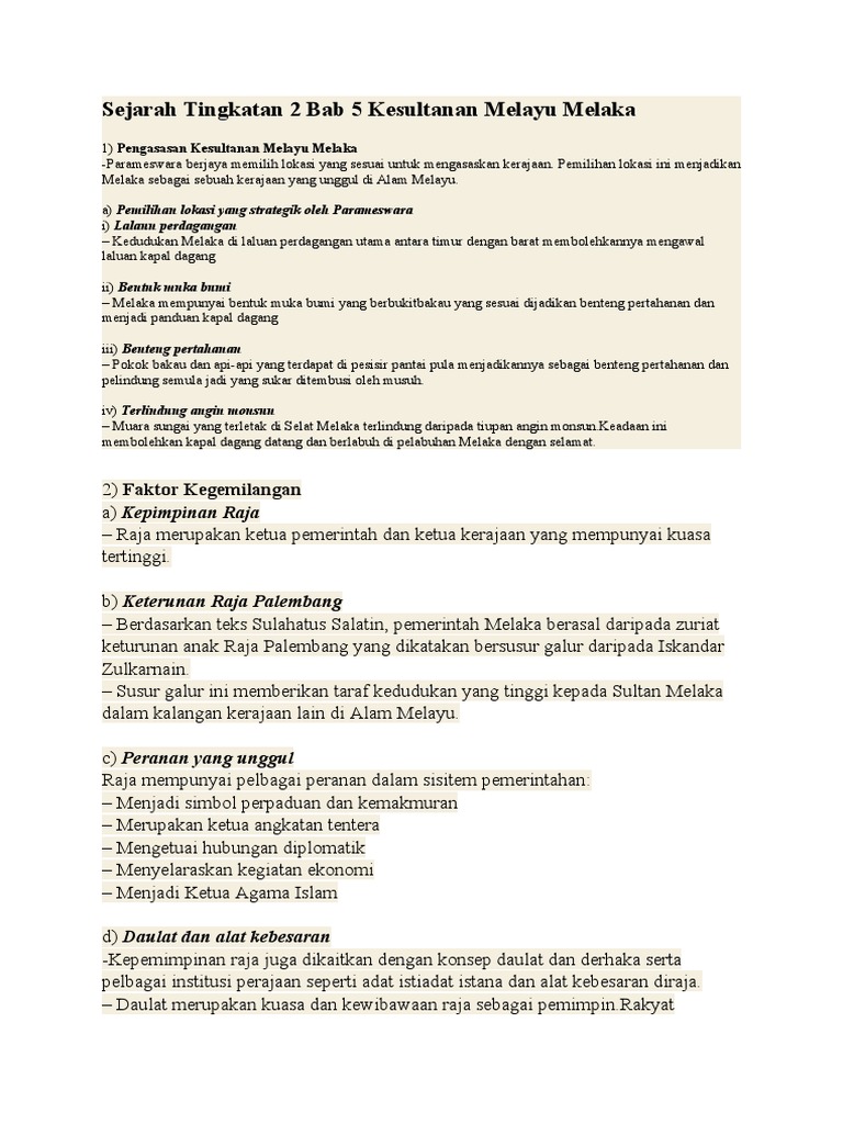 Nota Bab 6 Sej Tingkatan 2 | PDF